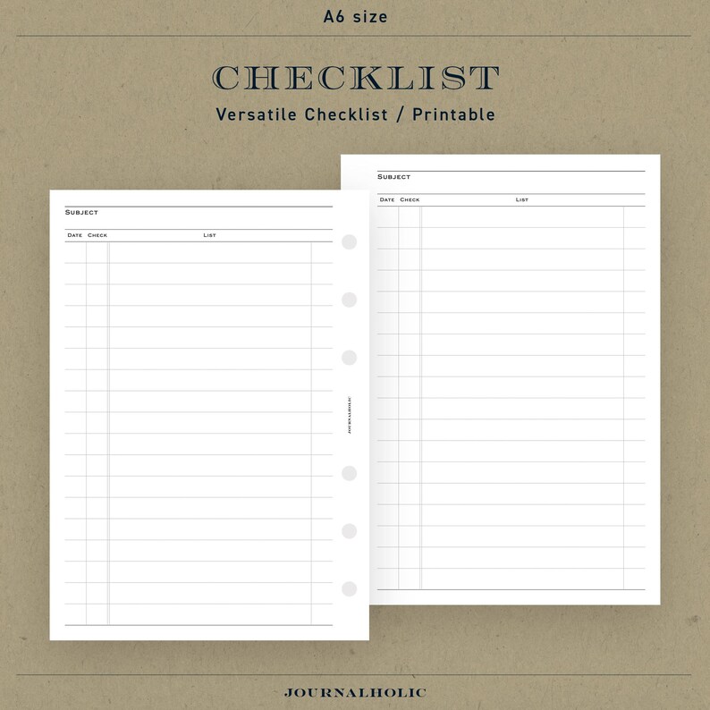 A6 | Checklist | Printable Ring Planner Inserts, Versatile Checklist, Wish List, Todo List ...
