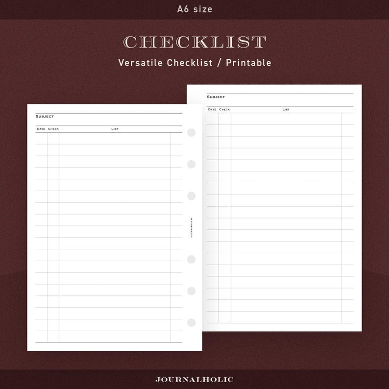 A6 | Checklist | Printable Rings Planner Inserts, Versatile Checklist ...