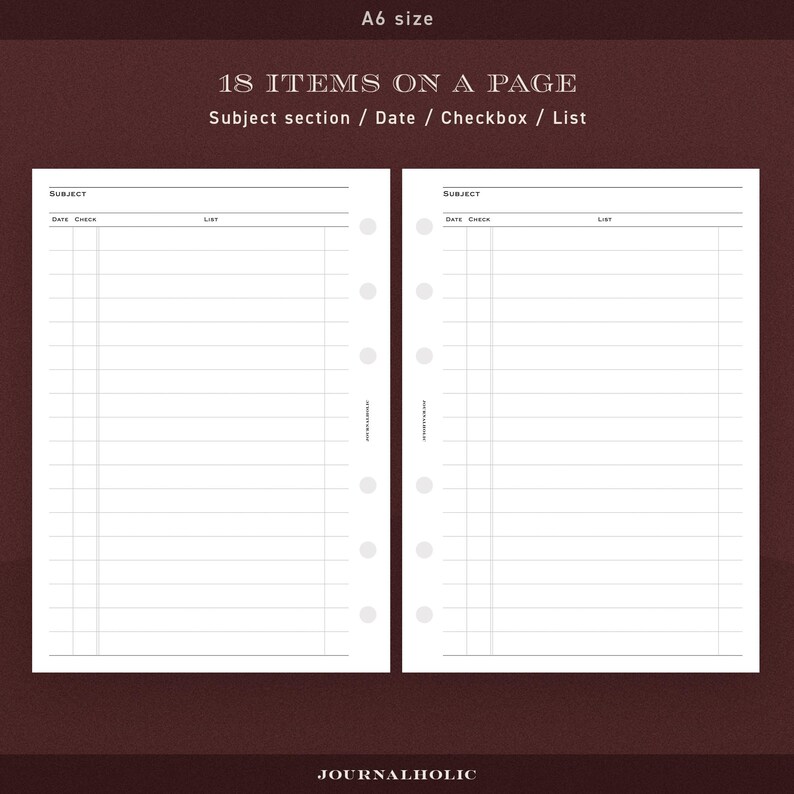 A6 | Checklist | Printable Rings Planner Inserts, Versatile Checklist ...