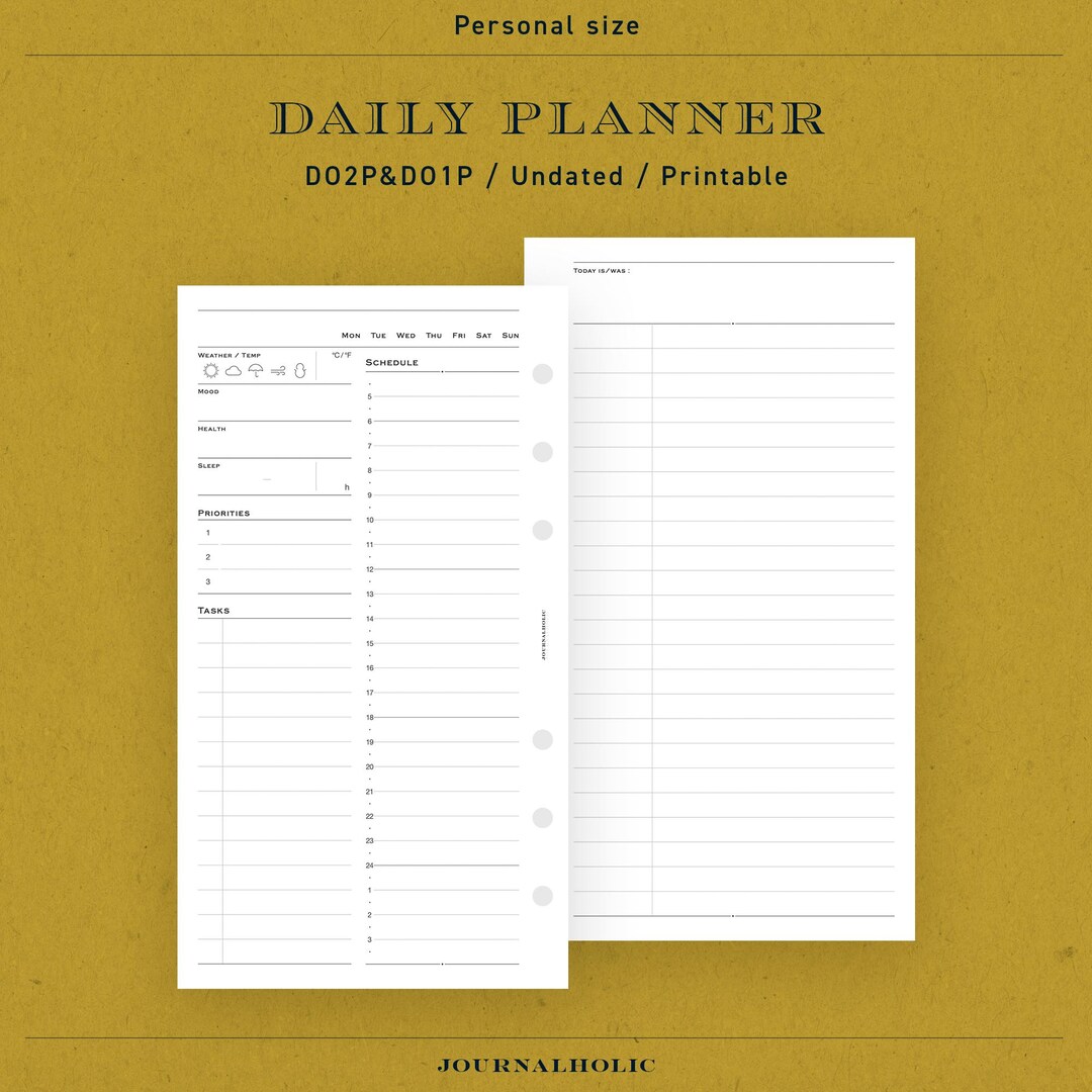 Personal Size | Daily Planner | Printable Ring Planner Inserts, Day on ...