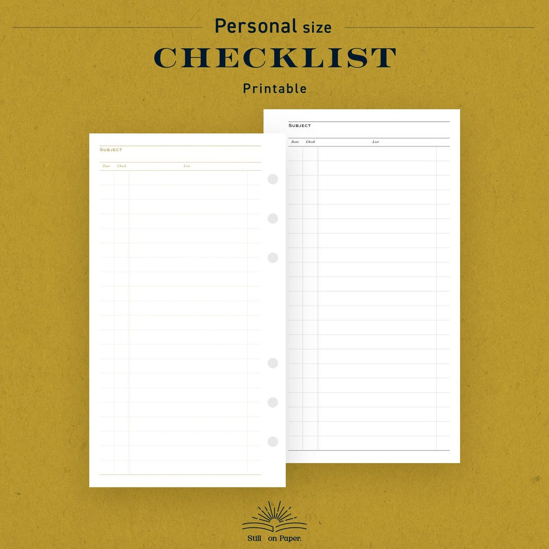Personal Size | Checklist Inserts (printable PDF) - Etsy