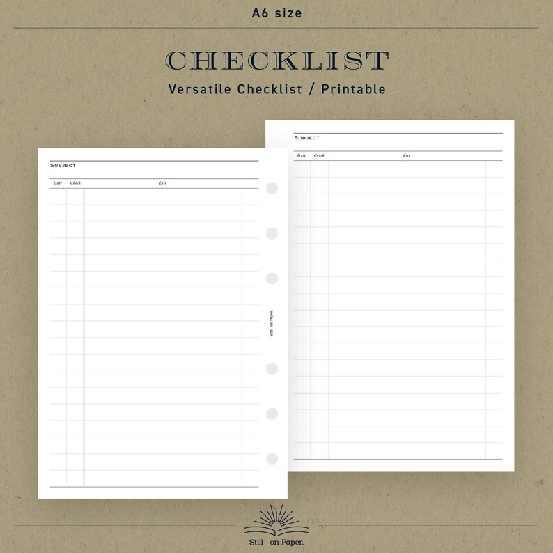 A6 Size | Checklist Inserts (printable PDF) - Etsy