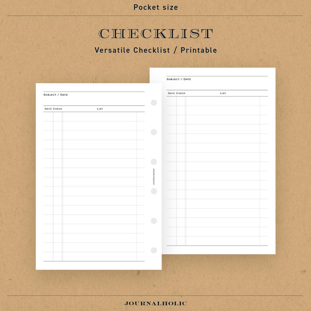 Pocket | Checklist | Printable Ring Planner Inserts, Versatile ...