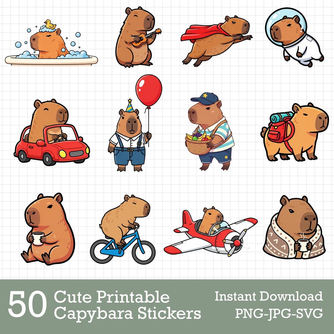 Cute Capybara Planner Stickers | Printable Digital Goodnotes Journal ...