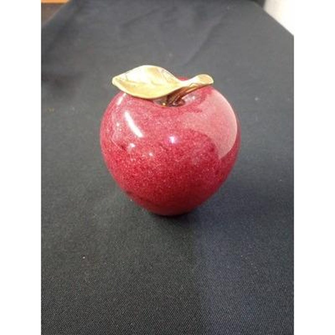 Red Stone Apple With Gold Tone Leaf and Stem - Etsy