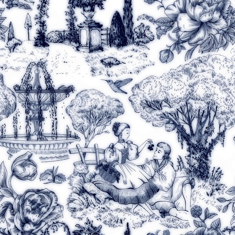 Vintage Toile Upholstery Fabric: Navy Blue Print - 150cm Width - Etsy