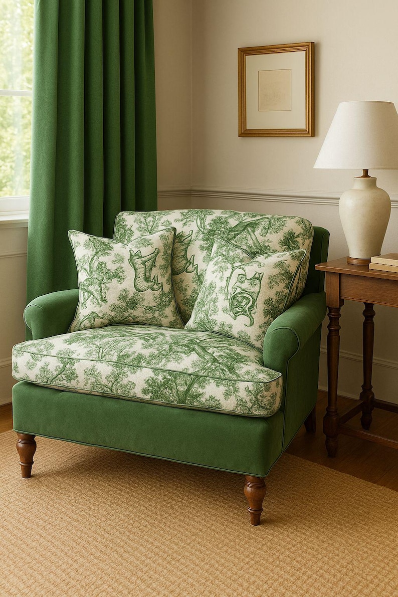 Vintage Green Toile Upholstery Fabric: French Style Home Decor, 150cm ...
