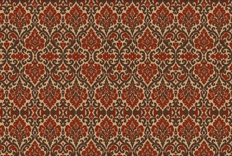 Vintage Baroque Damask Upholstery Fabric: Red-brown Floral Pattern - Etsy