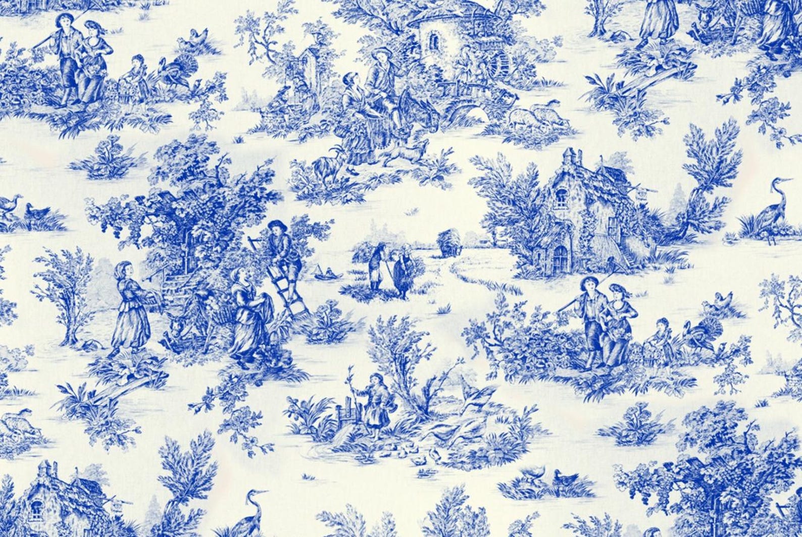 Blue Toile Linen Fabric by Yard: Wedding & Event Decor - Etsy