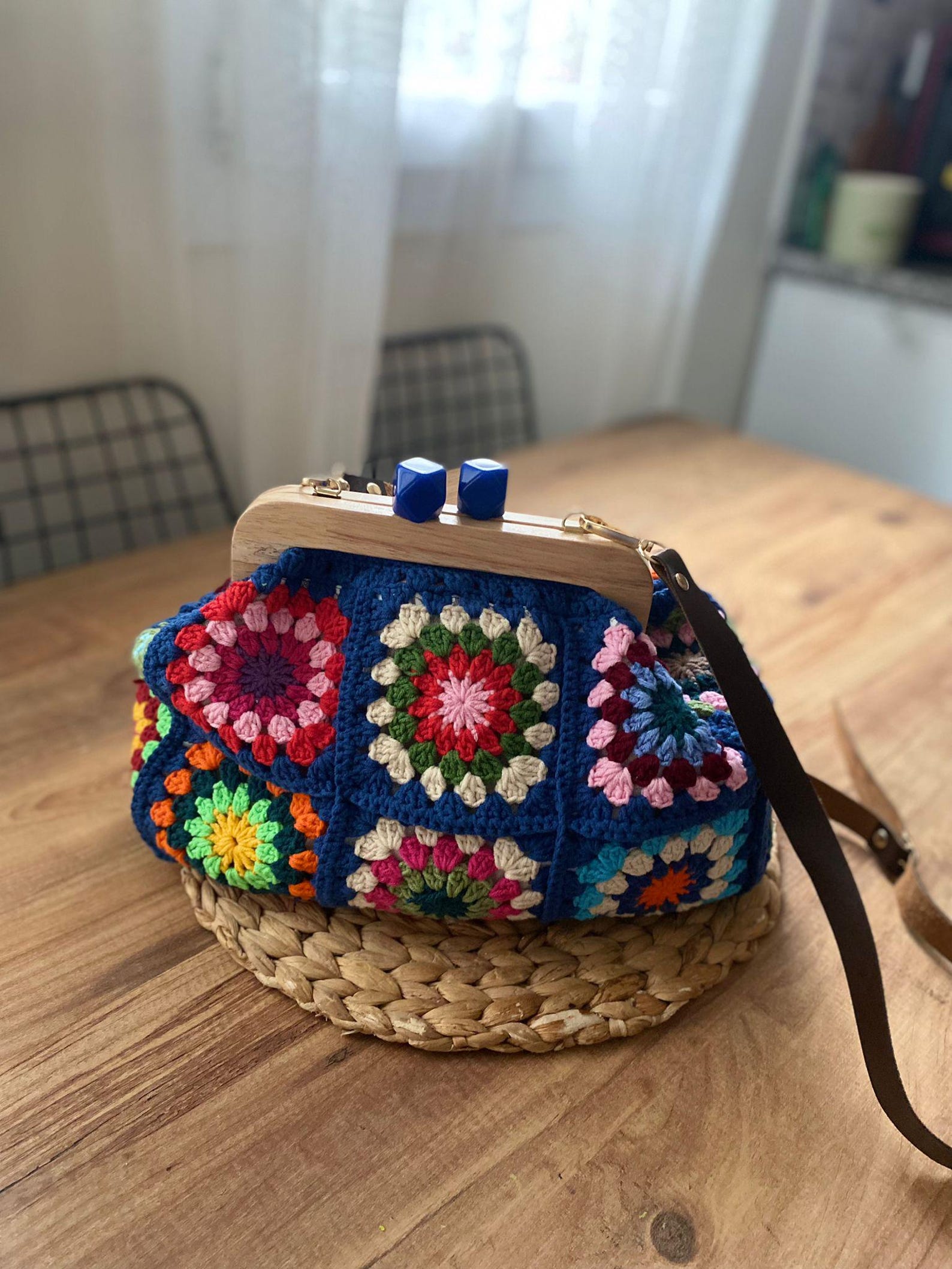 Vintage Crochet Bag - Handmade Colorful Granny Square Purse, Retro Boho ...