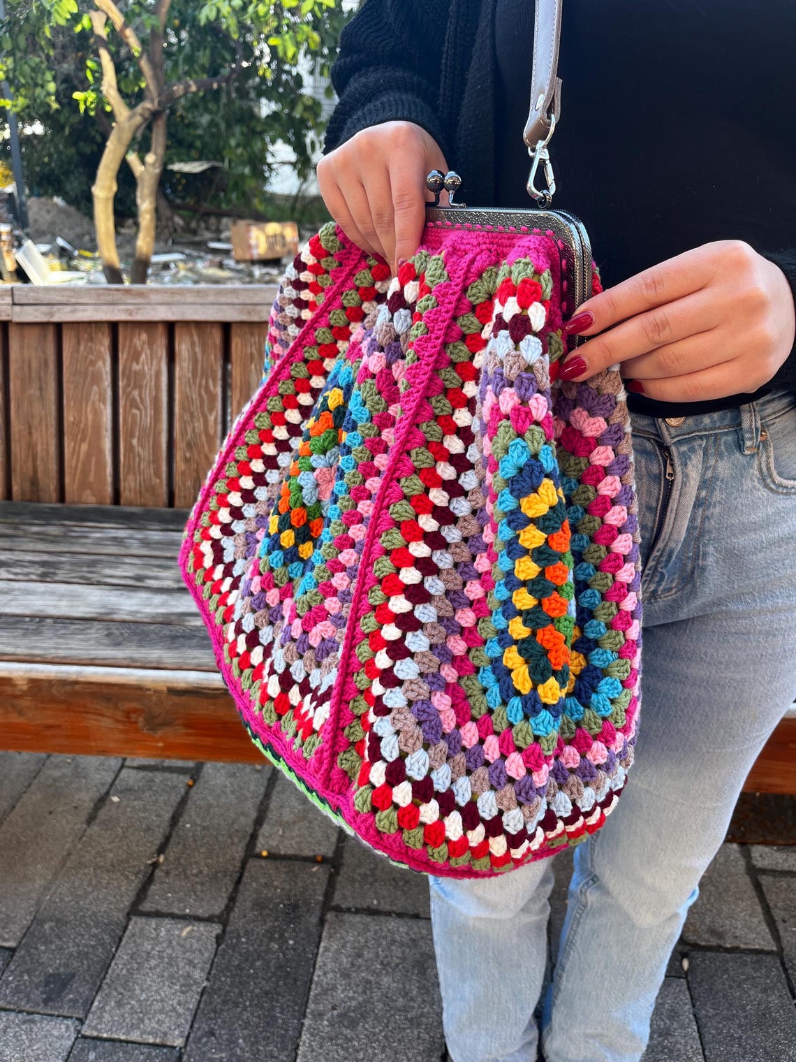 Poppins Bag, Big Crochet Purse, Xxl Crochet Vintage Bag,xl Crochet Bag ...