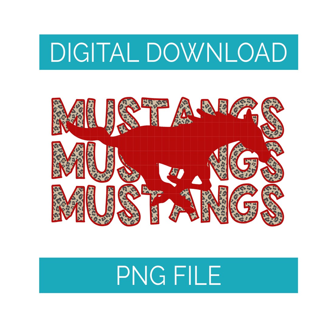 Digital Download Mustangs Leopard Stacked Letters Red Mascot PNG ...