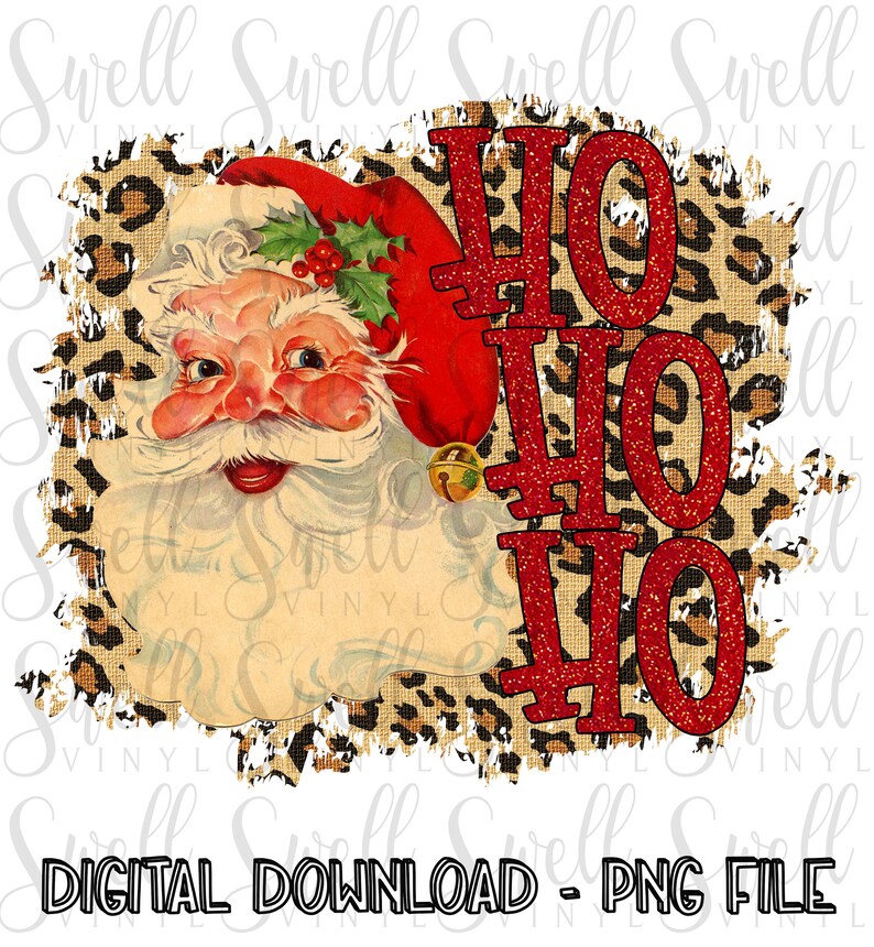 Digital Download Vintage Retro Santa Leopard Glitter PNG | Etsy