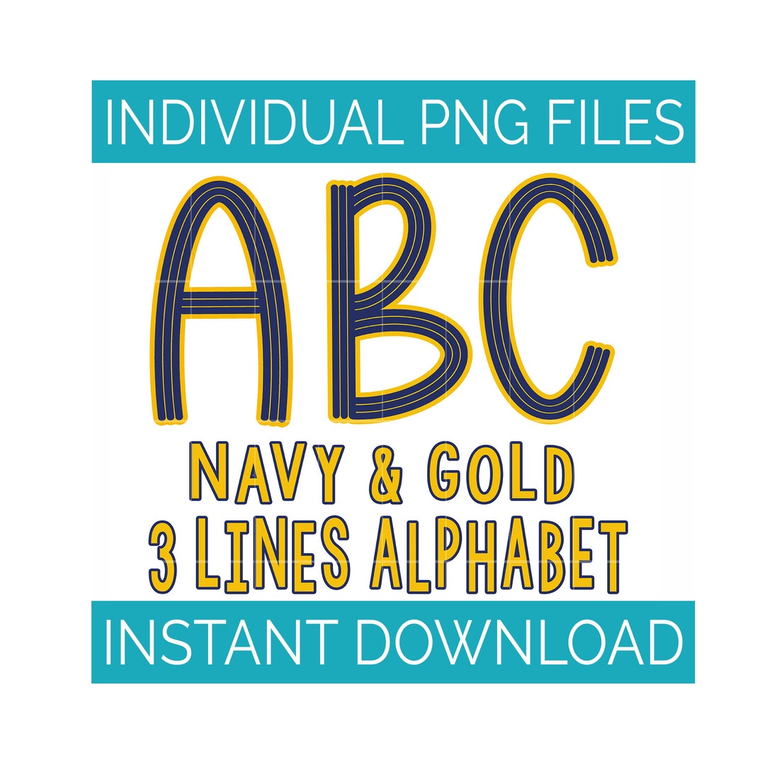 Digital Download Navy & Gold Three Striped Alphabet 27 PNG Files ...