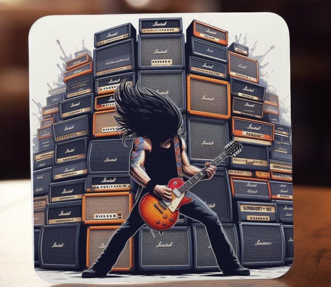 1000 Watts of Rock Guy With a Guitar Rocking Hard in Front of a Stack ...