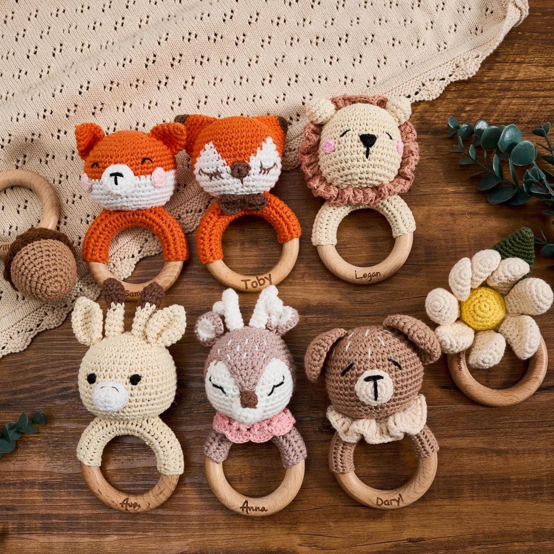 Personalized Toy Rattle · Baby Gift · Animal Crochet Baby Rattle ...