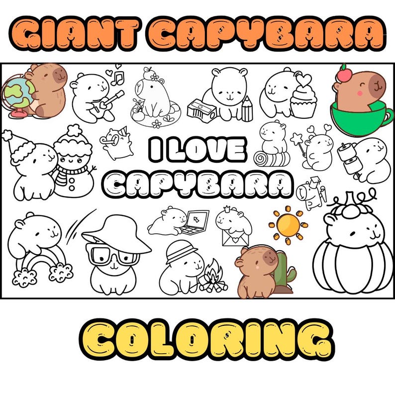 Personalized Cute Capybara Coloring Giant Poster,coloring Banner for ...