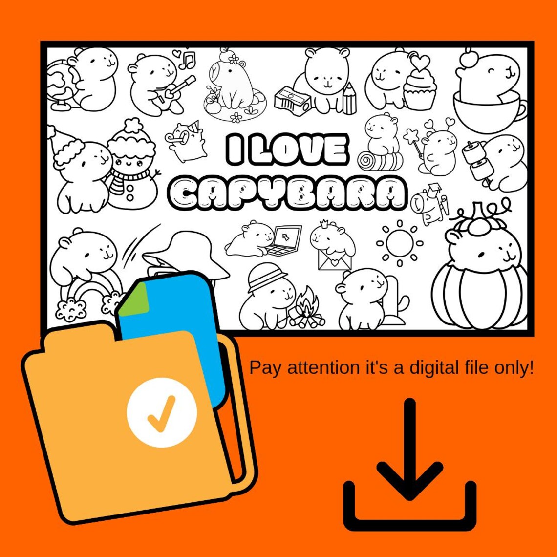 Personalized Cute Capybara Coloring Giant Poster,coloring Banner for ...