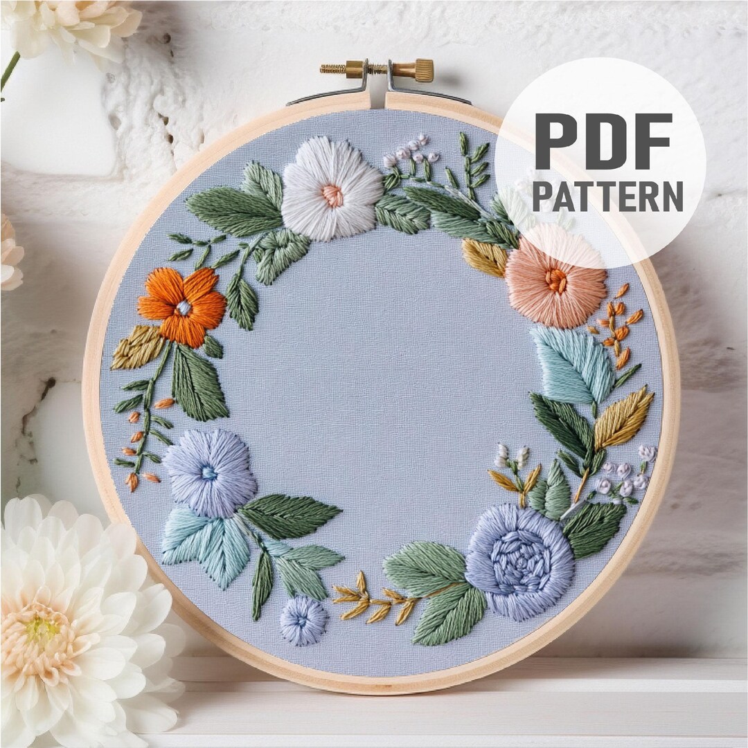 Flower Wreath Embroidery Pattern Floral Wreath Embroidery Wreath ...