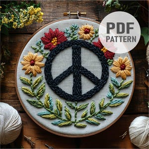 Peace Sign Embroidery Pattern Floral Peace Embroidery Peace Embroidery ...