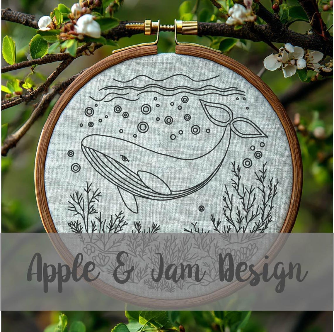 Whale Embroidery Pattern Sea Life Embroidery Whale and Coral Embroidery ...