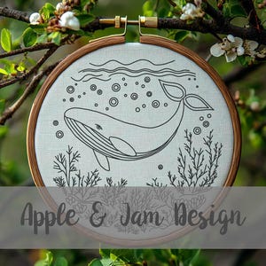 Whale Embroidery Pattern Sea Life Embroidery Whale and Coral Embroidery ...