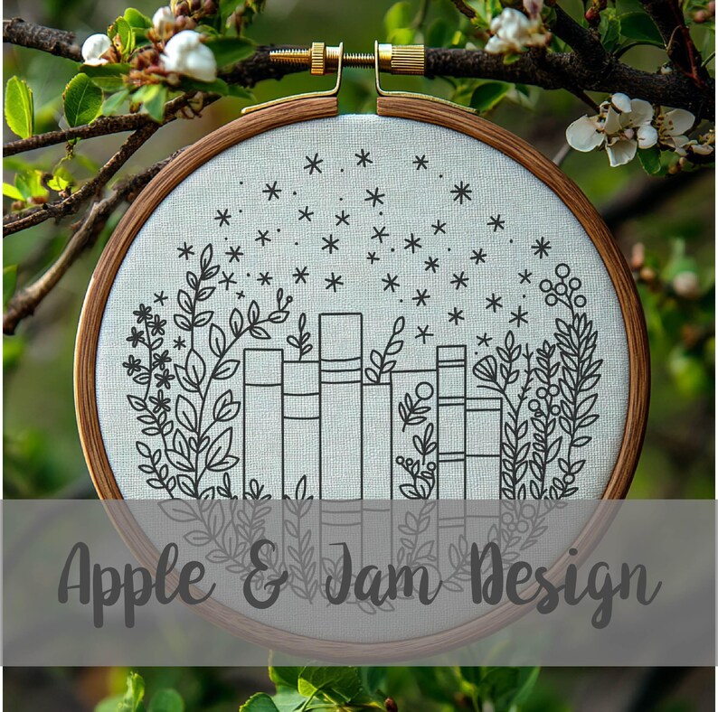 Magic Books Plants Embroidery Pattern Reading Embroidery Bookshelve ...