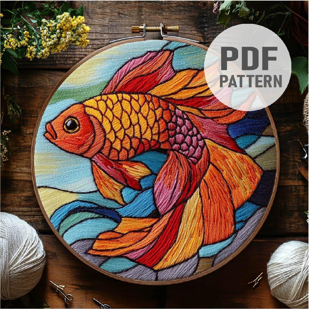 Gold Fish Embroidery Pattern Geometry Fish Embroidery Fishing ...