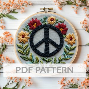 Peace Sign Embroidery Pattern Floral Peace Embroidery Peace Embroidery ...
