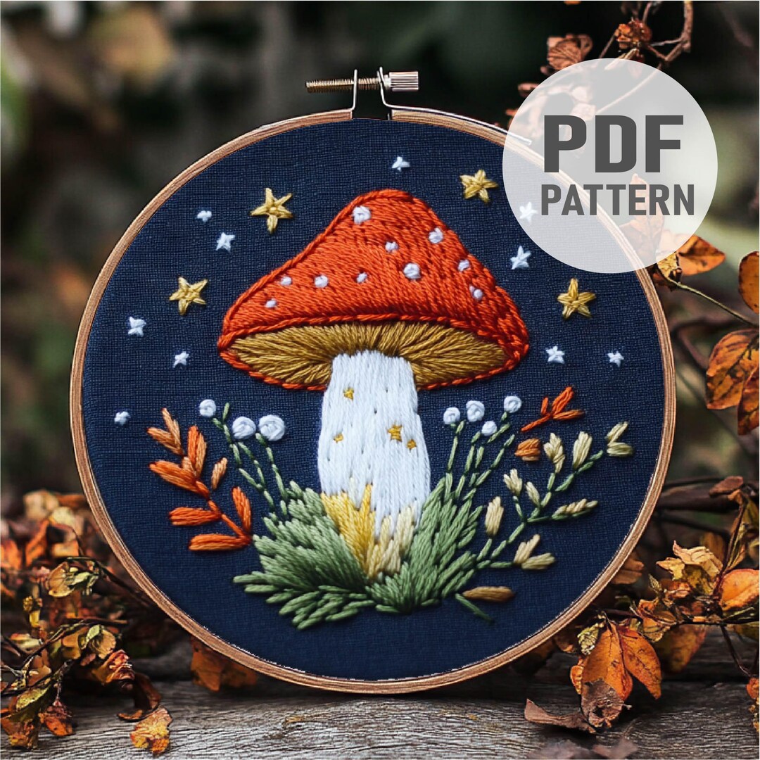 Mushroom Embroidery Pattern Magic Mushroom Embroidery Fungi Embroidery ...