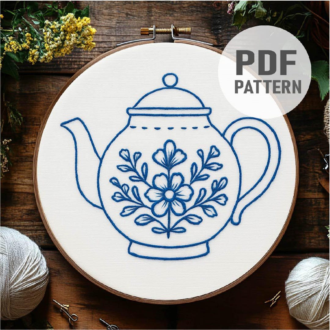 Tea Pot Embroidery Pattern Tea Time Embroidery Flower Tea Embroidery ...