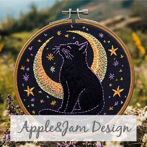 Moon Cat Embroidery Pattern Luna Cat Embroidery ,cat and Moon ...