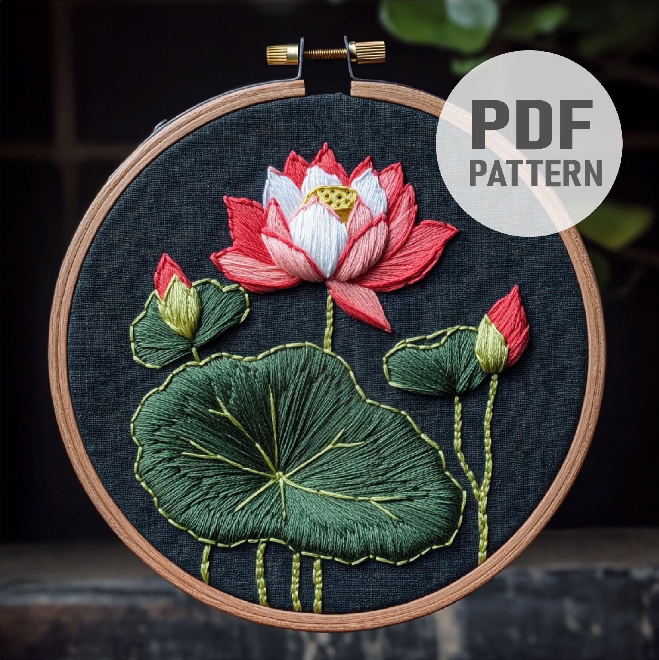 Lotus Embroidery Pattern Lotus Pond Embroidery Lotus Leaf Embroidery ...