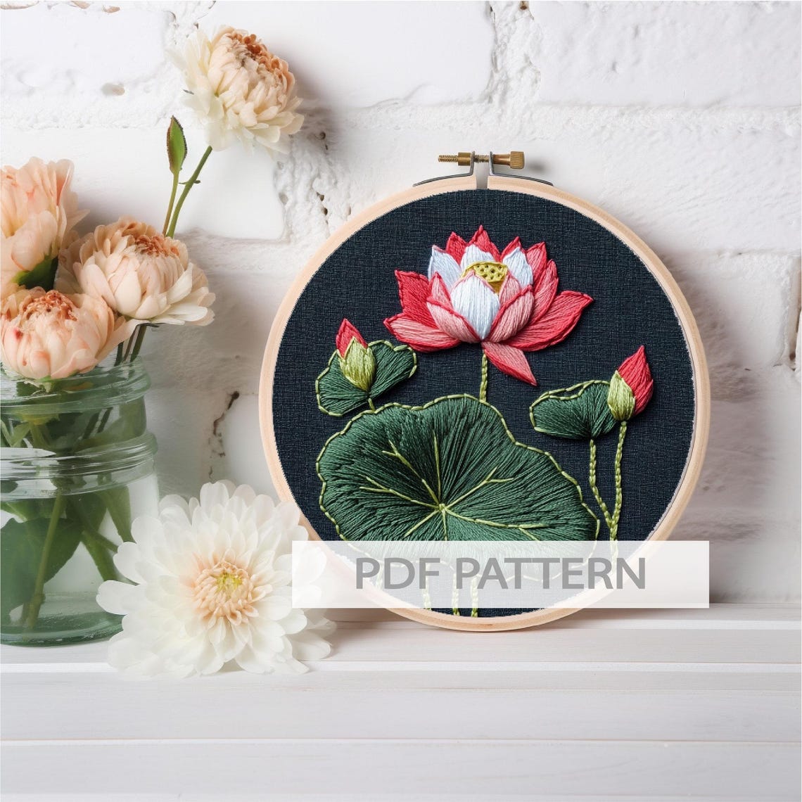 Lotus Embroidery Pattern Lotus Pond Embroidery Lotus Leaf Embroidery ...