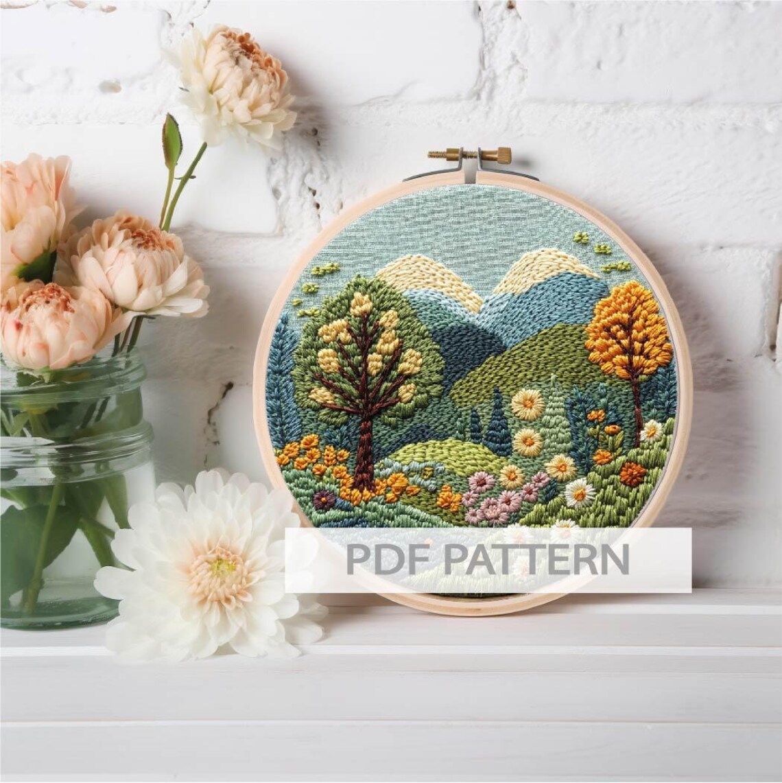Spring Embroidery Pattern Landscape Embroidery Wildflowers Embroidery ...