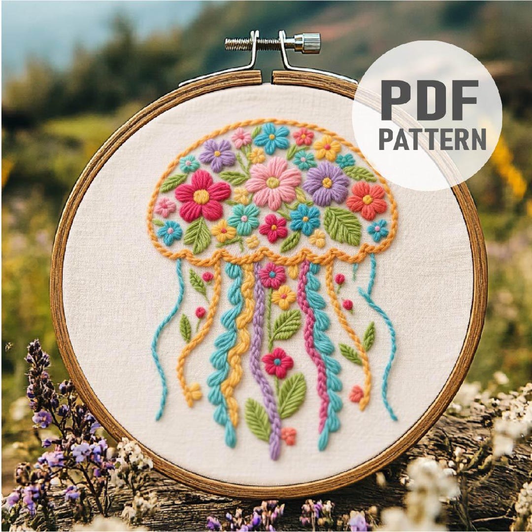 Floral Jellyfish Embroidery Pattern, Jellyfish Embroidery ,sealife ...