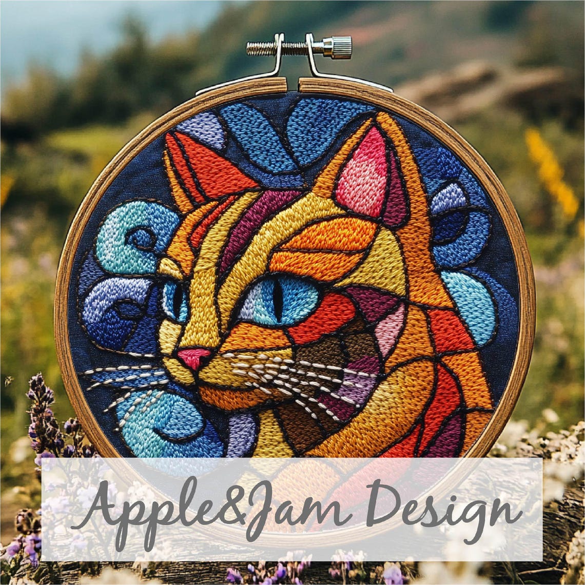 Cat Embroidery Pattern Geometry Cat Embroidery Abstract Cat Embroidery ...