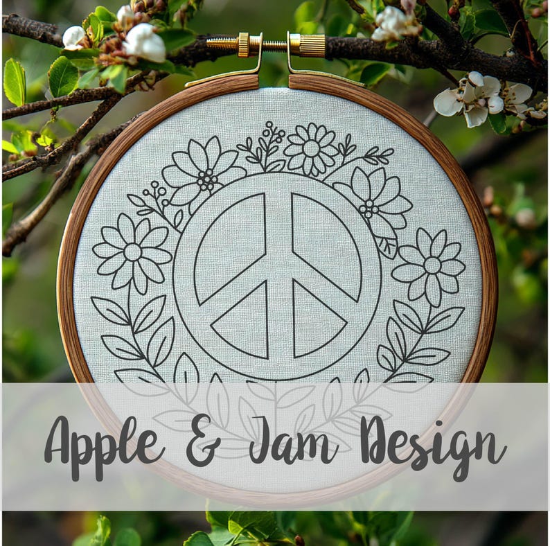 Peace Sign Embroidery Pattern Floral Peace Embroidery Peace Embroidery ...