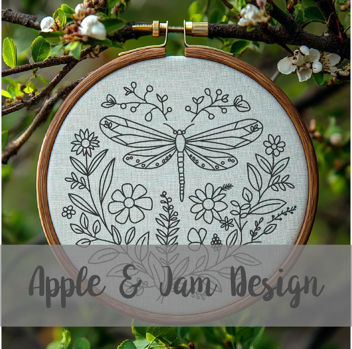 Dragonfly Embroidery Pattern Insect Embroidery Floral Dragonfly ...