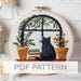 Cat on Window Embroidery Pattern Cat and House Plants Embroidery Cat in ...