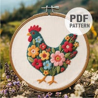 Chicken Hand Embroidery Pattern: DIY Floral Design (PDF Pattern) - Etsy