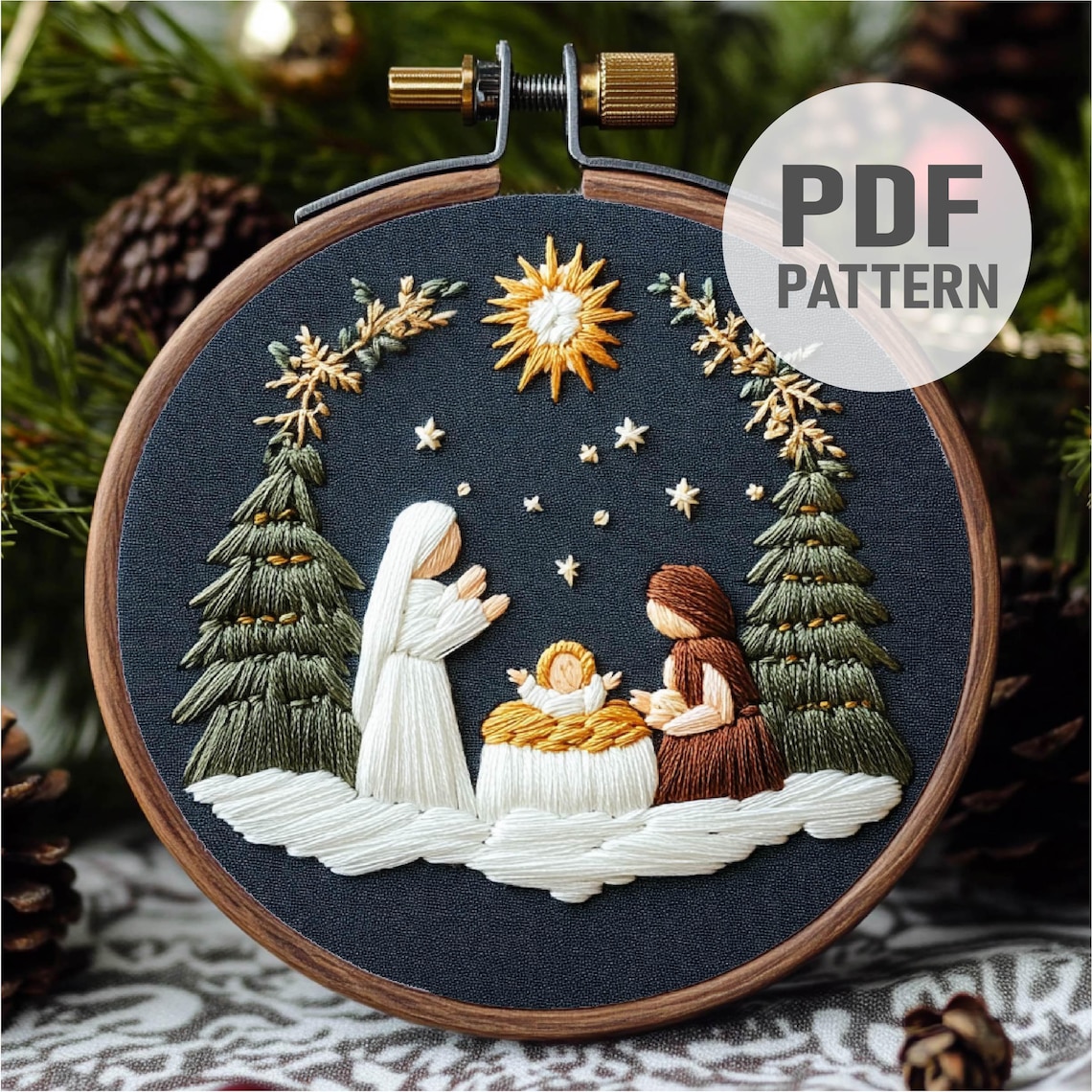 Nativity Scene Embroidery Pattern Christmas Nativity Embroidery ...