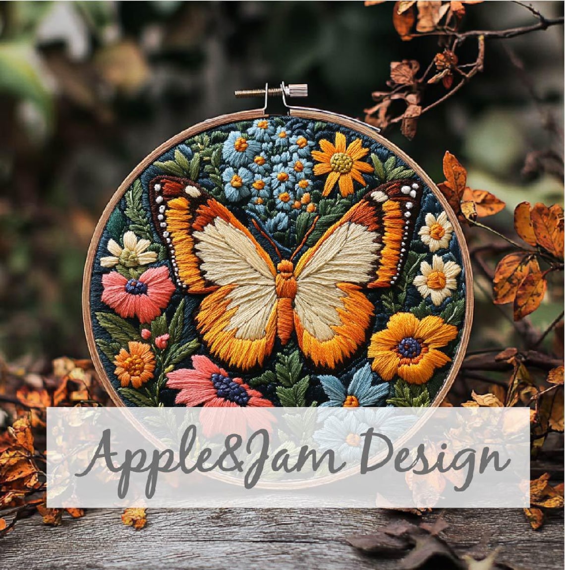 Butterfly Embroidery Pattern, Butterfly and Flowers Embroidery ...