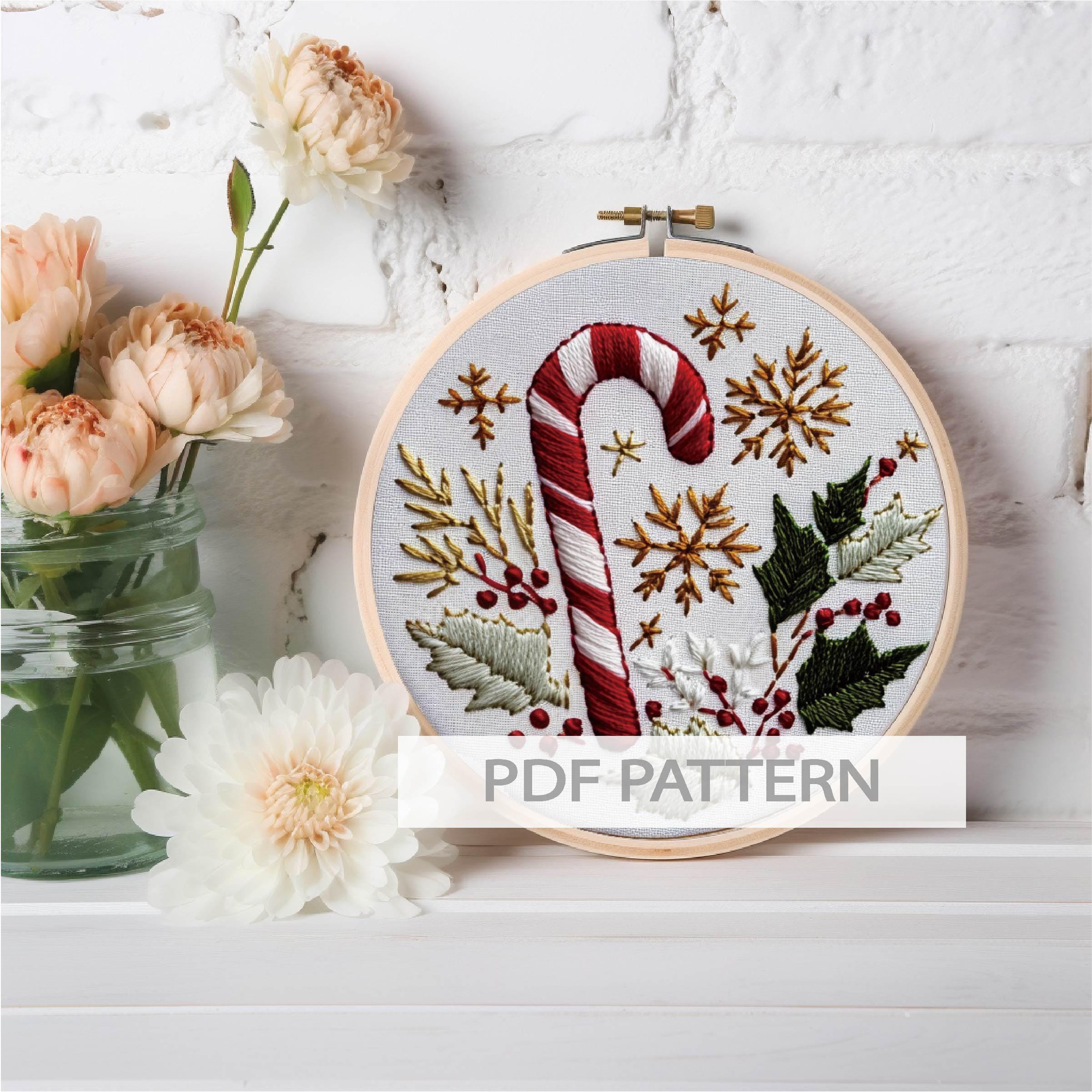 Christmas Candy Cane Embroidery Pattern Christmas Embroidery Snowflakes ...