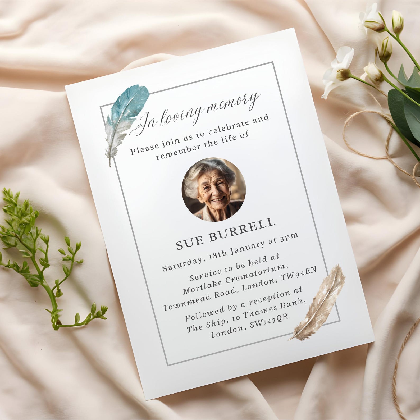 Simple Funeral Invitation Template With Picture, Printable Celebration ...