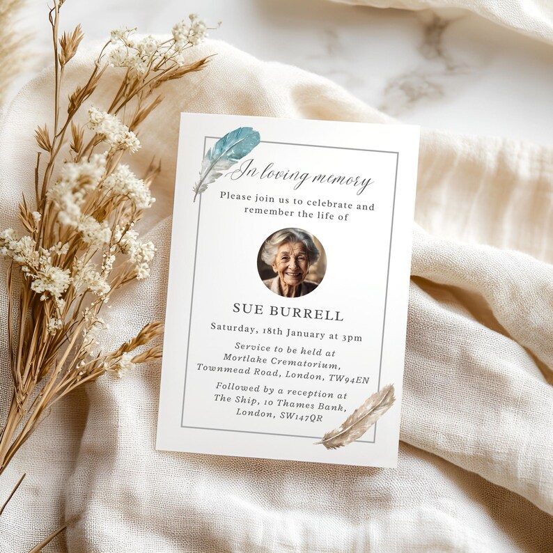 Simple Funeral Invitation Template With Picture, Printable Celebration ...