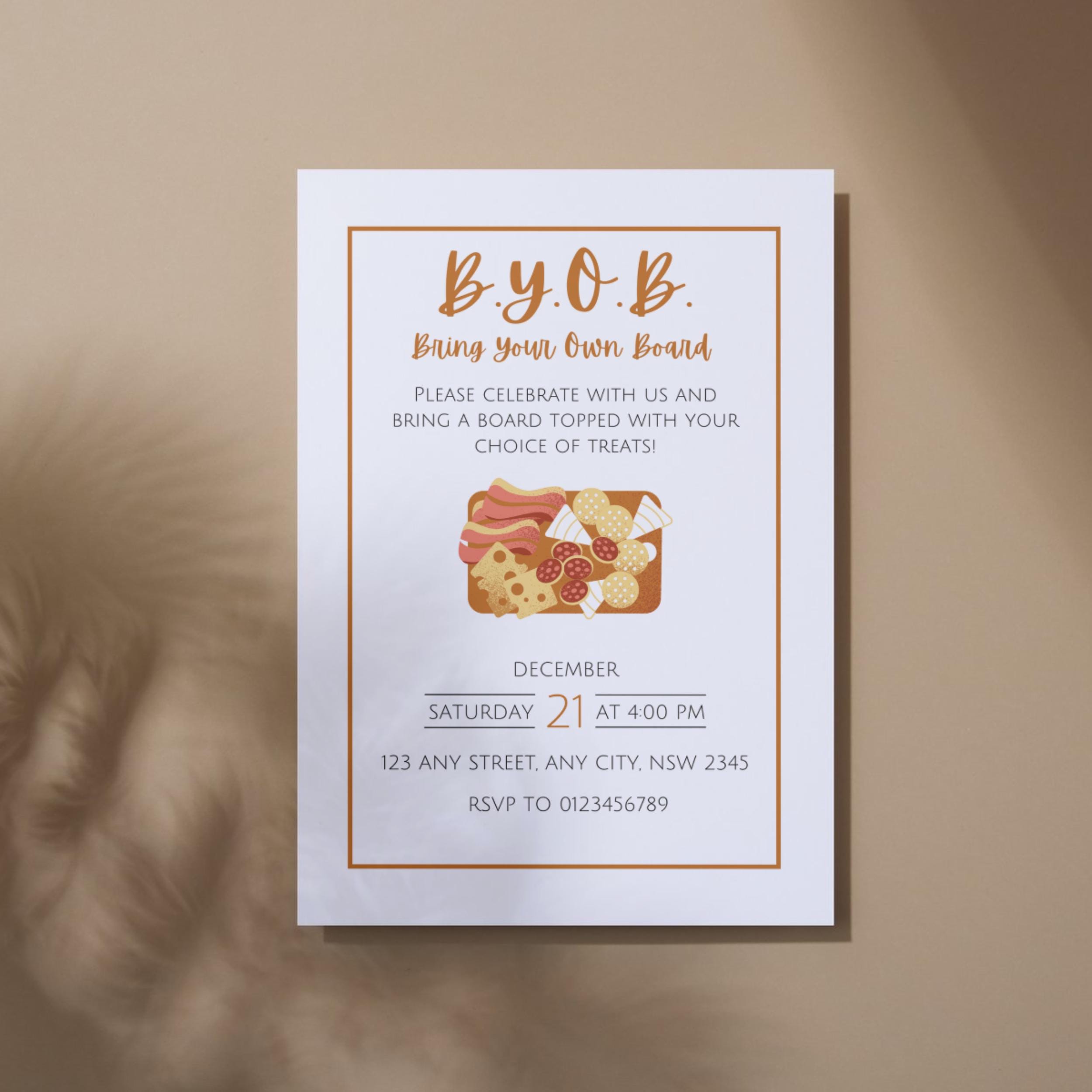 Bring Your Own Board Party Invitation Template, Charcuterie Board ...