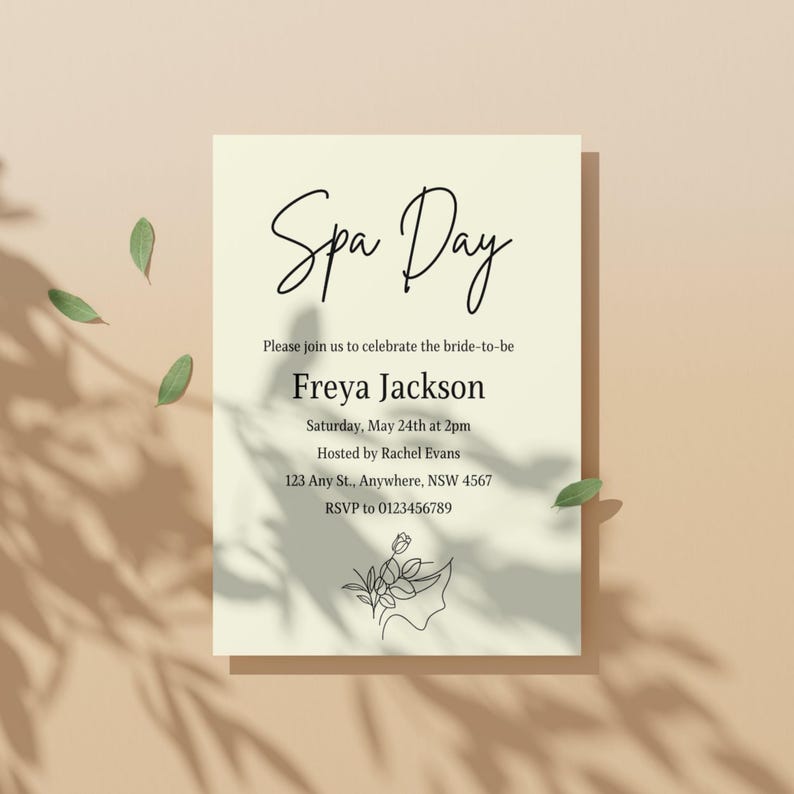 Spa Day Editable Invitation Template, Bride-to-be, Wedding, Spa Day ...