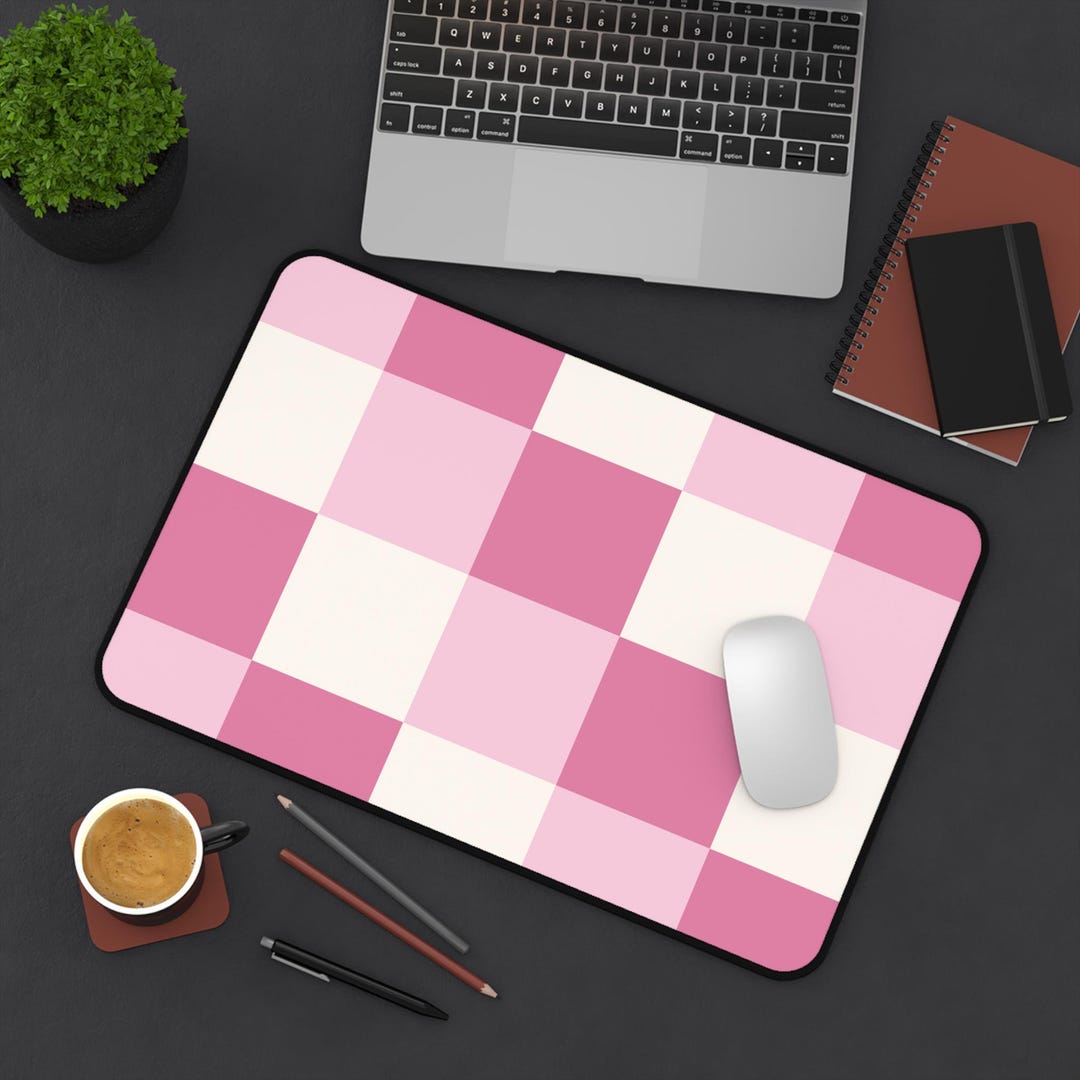 Valentines Day Pink Large Checkered Desk Mat, Stylish Office Decor ...