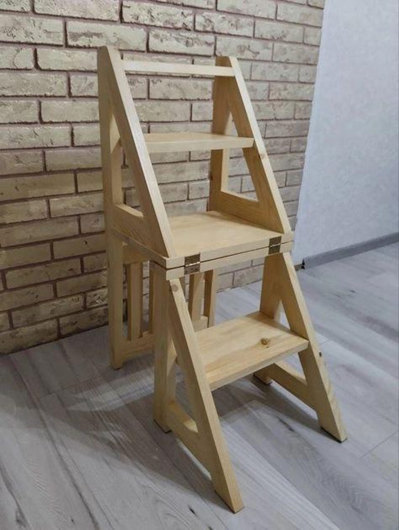 Folding Ladder Chair Portable Chair & Step Stool Wood Foldable Chair ...